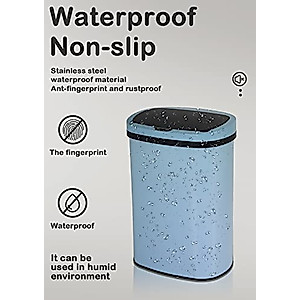 BIQWBIC 13 Gallon Automatic Trash Can with Lid, Large Stainless Steel Kitchen Trash Can Motion Sensor Garbage Can Touch Free Trash Cans for Kitchen, Office, Living Room, Toilet, Bedroom (Blue)
