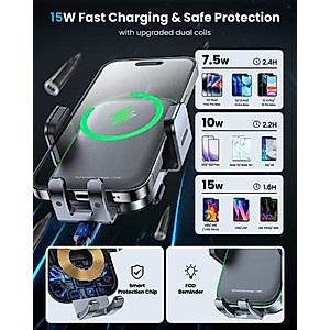 APPS2Car Dual Coil Wireless Car Charger Auto Clamping 15W Cup Holder Phone Mount Wireless Charger Fast Charge Tri-Pivots Height Angle Adjustable Phone Holder for Car Truck iPhone 14 13 Samsung S23 S22