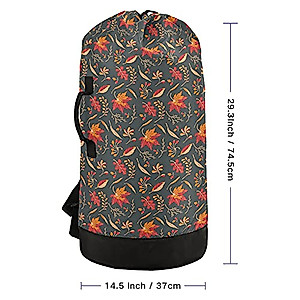 Autumn Leaves Thanksgiving Laundry Bag Heavy Duty Laundry Backpack with Shoulder Straps Handles Travel Laundry bag Drawstring Closure Dirty Clothes Organizer For Camp College Dorm and Apartment