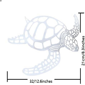 Silver Metal Turtle Silhouette Wall Art Decor, Ocean Sea Turtle Wall Hanging Decoration, Beach Theme Outdoor Wall Sculpture for Home,Garden,Living Room,Fence,Porch, Pool (S)