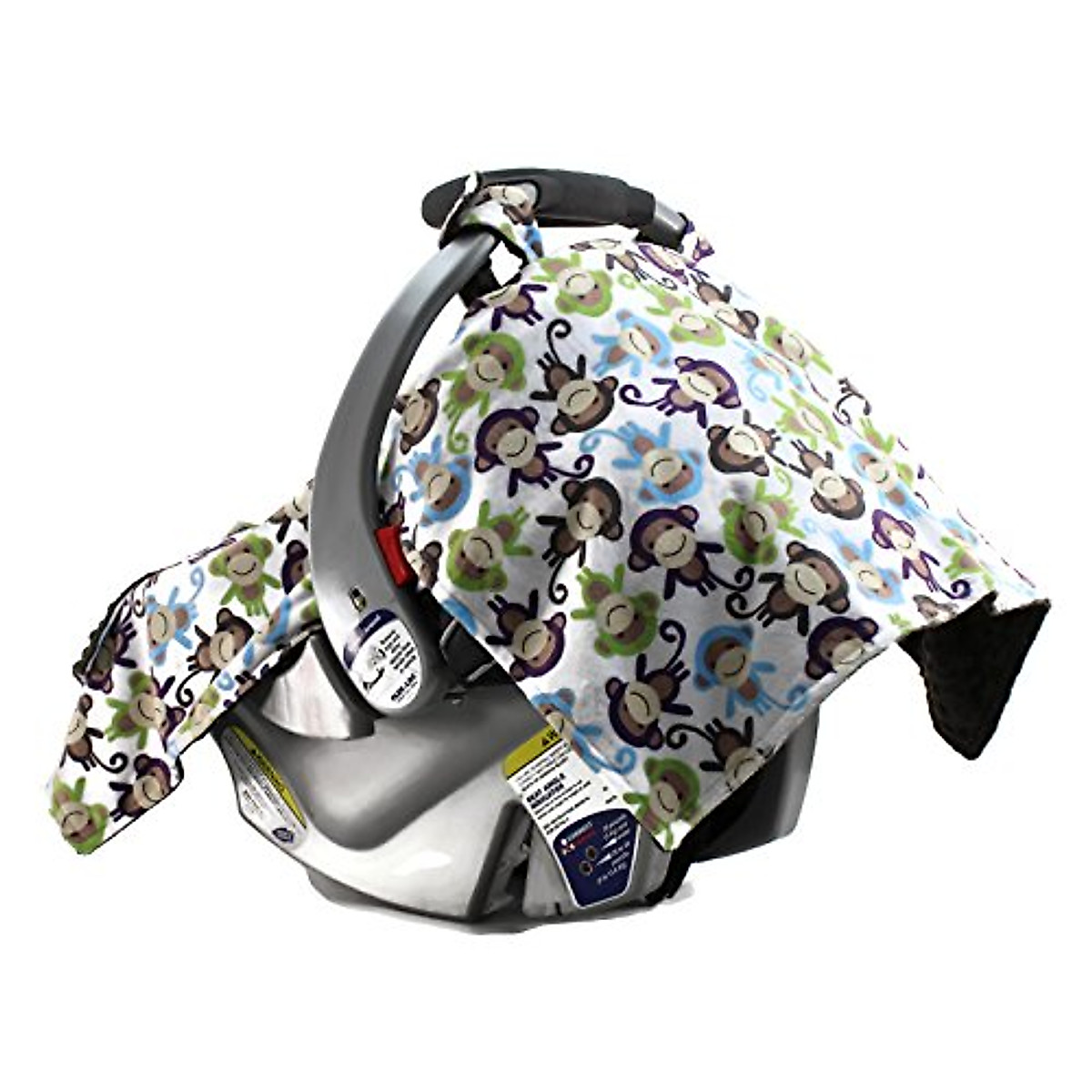 Dear Baby Gear Deluxe Car Seat Canopy - Double Layer Infant Car Seat Cover - Soft and Breathable - Multi Colored Mischievous Monkeys Print/Brown Dot - 30" x 40"