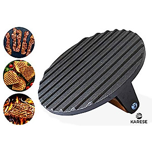 Round Cast Iron Bacon Press 2.4 lbs Weight Comes Complete with Spatula, Grill Press with Beech Wood Handle Ideal for Bacon, Burger, Sandwich and Steak
