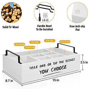 Ameuphercy Wood Utensil Holder for Kitchen Counter - Organizer for Plates, Cups, Forks, Spoons, Napkins - Dispenser and Dish Holder for Weddings, BBQs