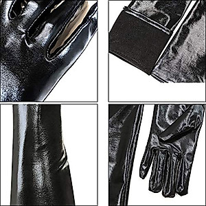 Luwint Women's Sexy Elastic Shiny Wet Look Satin Long Gloves (Black)