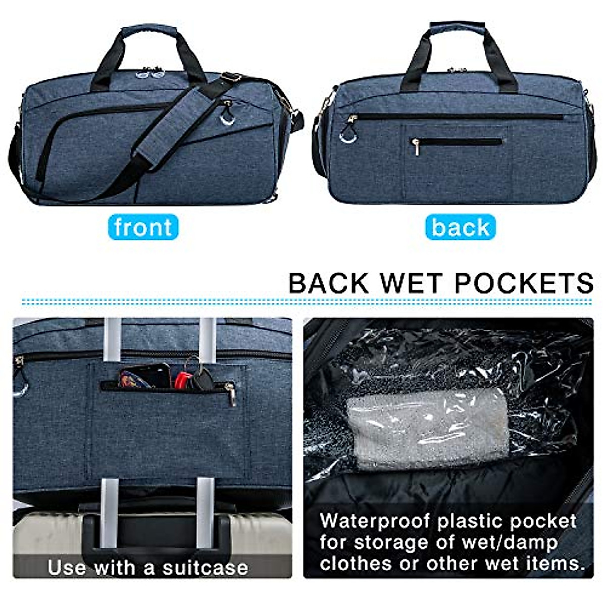 Kuston Sports Gym Bag with Shoes Compartment &Wet Pocket Gym Duffel Bag Overnight Bag for Men and Women