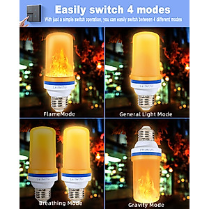 LeiNetfor Led Flame Effect Light Bulb, 4 Modes Flickering Light Bulbs Halloween Decorations,E27 Base Outdoor Led Fire Light Bulbs with Gravity Sensor for Christmas,4W Flame Light Bulbs (Yellow-4Pack)