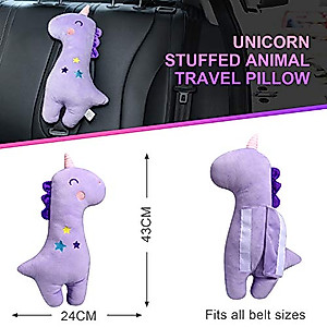 Farochy Unicorn Seat Belt Pillow Kids Cover, Vehicle Shoulder Pads, Car Seatbelt Cushion for Kids, Strap Pillows Animal Travel (Purple)
