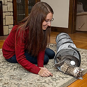 PetLike Cat Tunnel for Indoor Cats Collapsible Pop-up Pet Tube Peek Hole Hideaway Play Toys for Cats with Ball