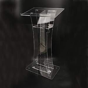 GOJLEX Church Pulpit with Led Lights, 43” Cross Acrylic Church Podium with Large Reading Platform, Transparent Lecterns for Churches, Weedings (23.6” L*15.7”W *43”H)