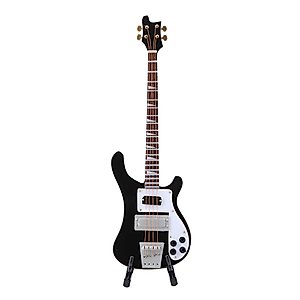 Black Miniature Bass Guitar Replica, with Stand and Case, Instrument Model Ornaments Gift, Exquisite Workmanship and Novel Design