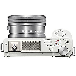 Sony ZV-E10 Mirrorless Camera 2 Lens Vlogger Kit 16-50mm + 55-210mm ILCZV-E10L/W White Bundle with ACCVC1 Including GP-VPT2BT Grip + Filters + Wide & Telephoto Lenses + Deco Gear Case & Accessories
