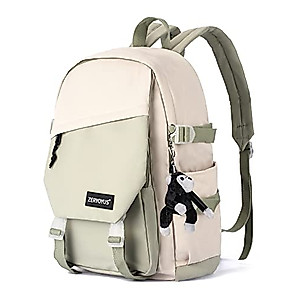 School Backpack Classic Basic Water Resistant Casual Daypack for Travel with Bottle Side Pockets Lightweight Bookbag College High School Bags For Boys Girls Gray Green/White