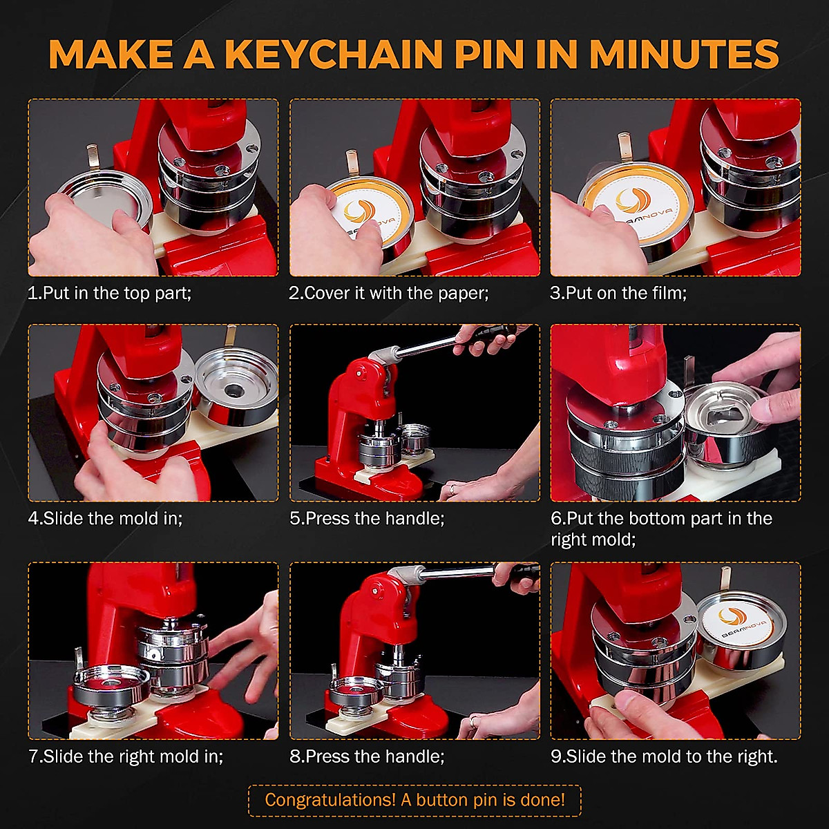 BEAMNOVA Metal Button Parts Supplies 100 Set of 58mm / 2.28 in (2-1/4 inch) Keychain Bottle Opener for Button Maker Machine