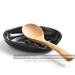 Miamolo Spoon Rest for Stove Top, Kitchen Decor for Farmhouse, Cooking Ladle/Spatula/Spoon Holder, Utensil Rest for Countertop Deep Tray Prevent for Spill Black and White 5 inch as Christmas Gift