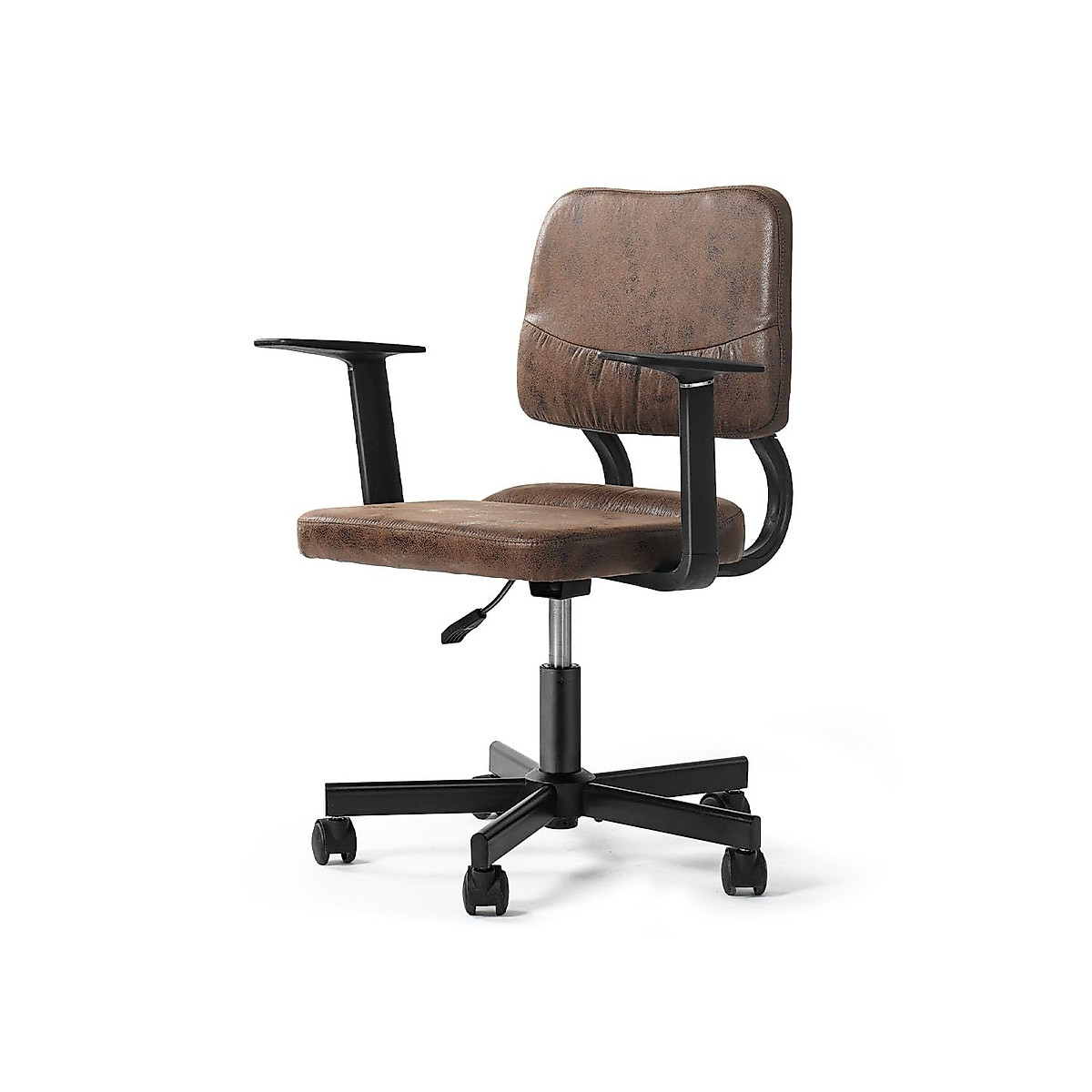 FEZIBO Home Office Desk Chair, Modern Office Chair Mid Back, Swivel Rolling Chair with Wheels, Height Adjustable Computer Tsak Chair, Brown