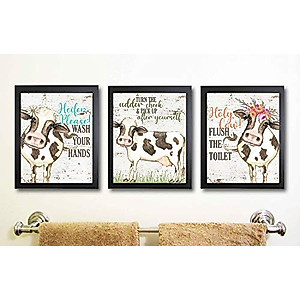 Silly Goose Gifts Heifer Please! Wash Your Hands - Fun Bathroom Rustic Farmhouse Decor Cow Wall Art Prints Wood Country Style Watercolor Design