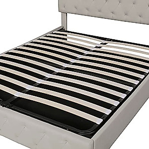 OPTOUGH Queen Size Storage Upholstered Platform Bed Frame, Adjustable Headboard Featured with Bluetooth Audio, LED Light and USB Charging, Fashion Furniture-Beige