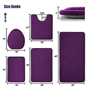 YIHOUSE Bathroom Rug Set 5 Piece, Memory Foam Bath Mat Set, Super Absorbent Bath Mats for Bathroom - Non-Slip & Washable Bath Rugs - Dry Quickly Bath Rugs, Purple