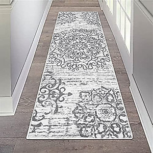 HEBE Vintage Runner Rug 2x6 Ft Non Slip Distressed Medallion Area Rugs Washable Boho Floor Carpet Runner for Hallways Entryway Laundry Room Kitchen Bathroom