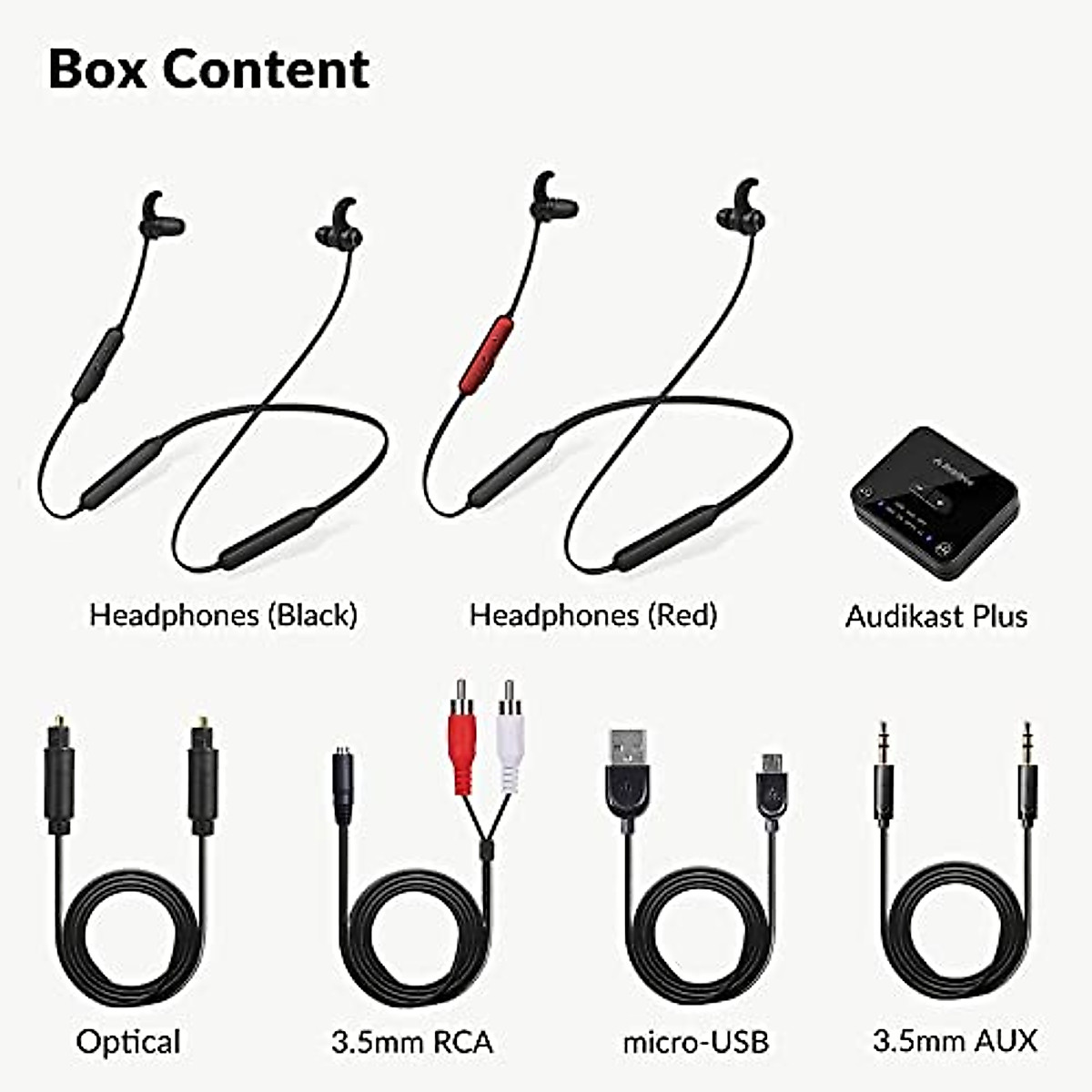 Avantree HT41866 Wireless Earbuds for TV Listening (Set of 2) with Bluetooth Transmitter, Individual Volume Control, 20Hrs Neckband Headphones, Plug & Play, No Audio Delay