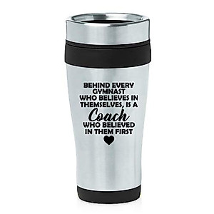16 oz Insulated Stainless Steel Travel Mug Gymnastics Coach (Black)