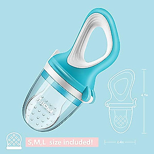 Food Feeder Baby Fresh Fruit Feeder (2 Pack) with 3 Different Sized Silicone Pacifiers, Mash and Serve Bowl with 4 Soft-Tip Silicone Baby Spoons, Perfect Baby First Stage Feeding Set by MICHEF