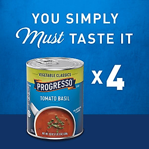 Progresso Tomato Basil Soup, Vegetable Classics Canned Soup, Gluten Free Soup, 19oz, Pack of 4