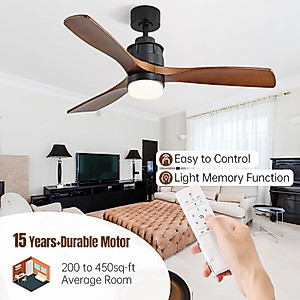 60 inch Wood Ceiling Fan with Light, Outdoor Ceiling Fans for Covered Patios, Walnut Ceiling Fan, Remote Control, Large Ceiling Fan for Porch/Garage/Farmhouse