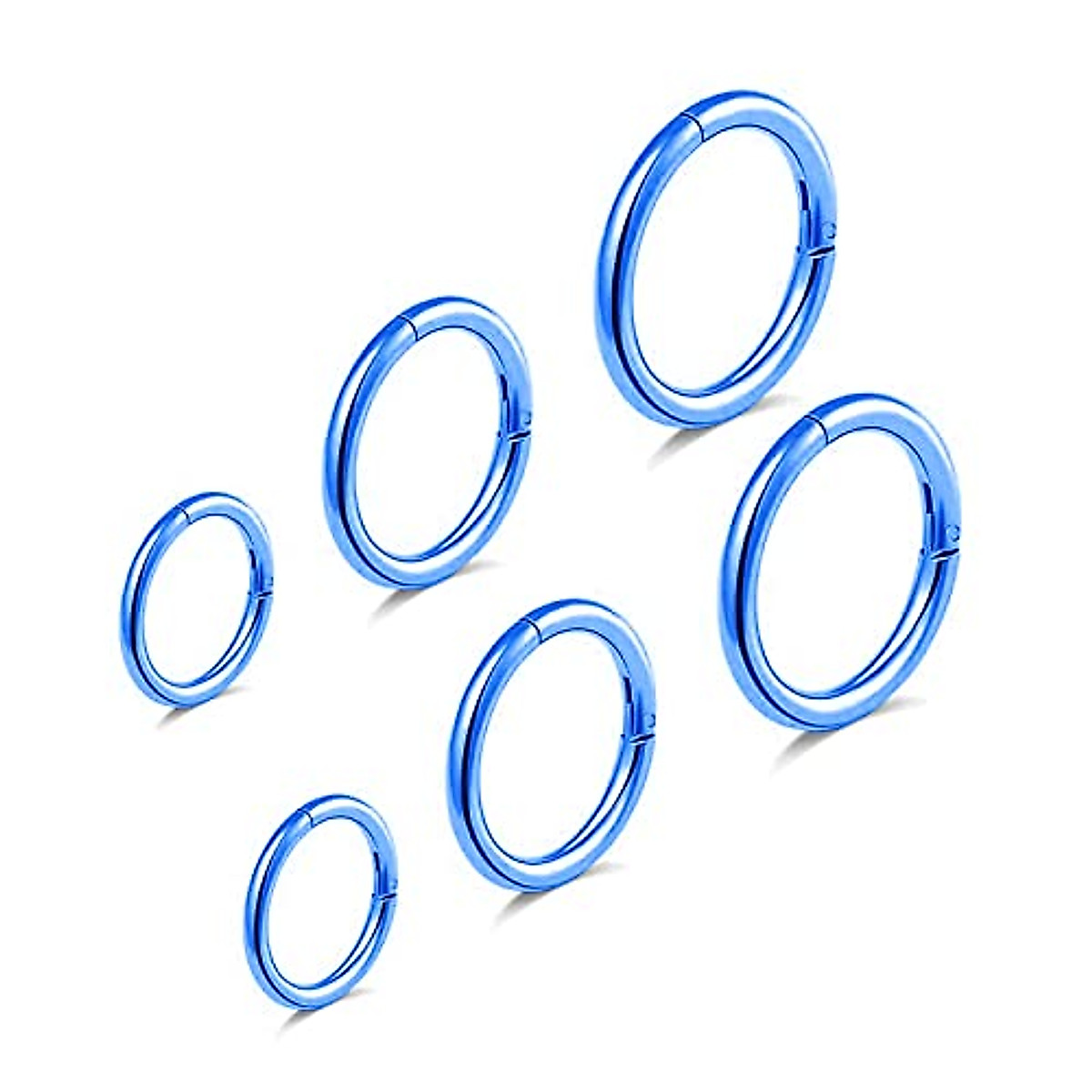 BOGKU 6pcs G23 Titanium Septum Rings 16G Diameter 6mm/8mm/10mm Hinged Nose Ring Hoops for Women Men Cartilage Hoop Earrings Body Piercing Rings Blue Lip Rings