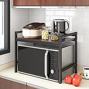 SIMCAS Extendable Microwave Oven Rack, 2-Tier Microwave Stand/Toaster Shelf Heavy Duty Kitchen Countertop Organizer Shelf, 160lbs Weight Capacity, Easy Installation Carbon Steel Upgraded Bearing,Black