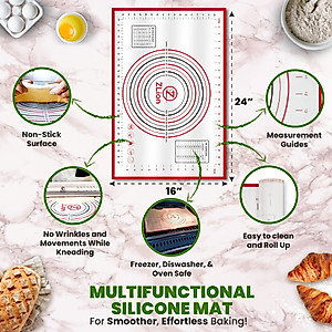 Zlion Rolling Pin with Thickness Rings – Stainless Steel and Corrosion-Resistant Adjustable rolling pin w/Silicone Pastry Mat for Baking Pizza, Dough, Pastry, Fondant, Pasta