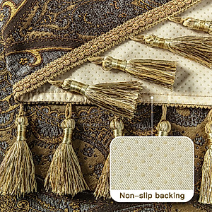 Loom and Mill Luxury Jacquard Sofa Arm Covers 2 PCS, Classic Antique Couch Armrest Cover with Tassels, Non-Slip Furniture Protector for Chair Sofa Recliners Couch Dogs Pets, Bronze Gold, 20x24in