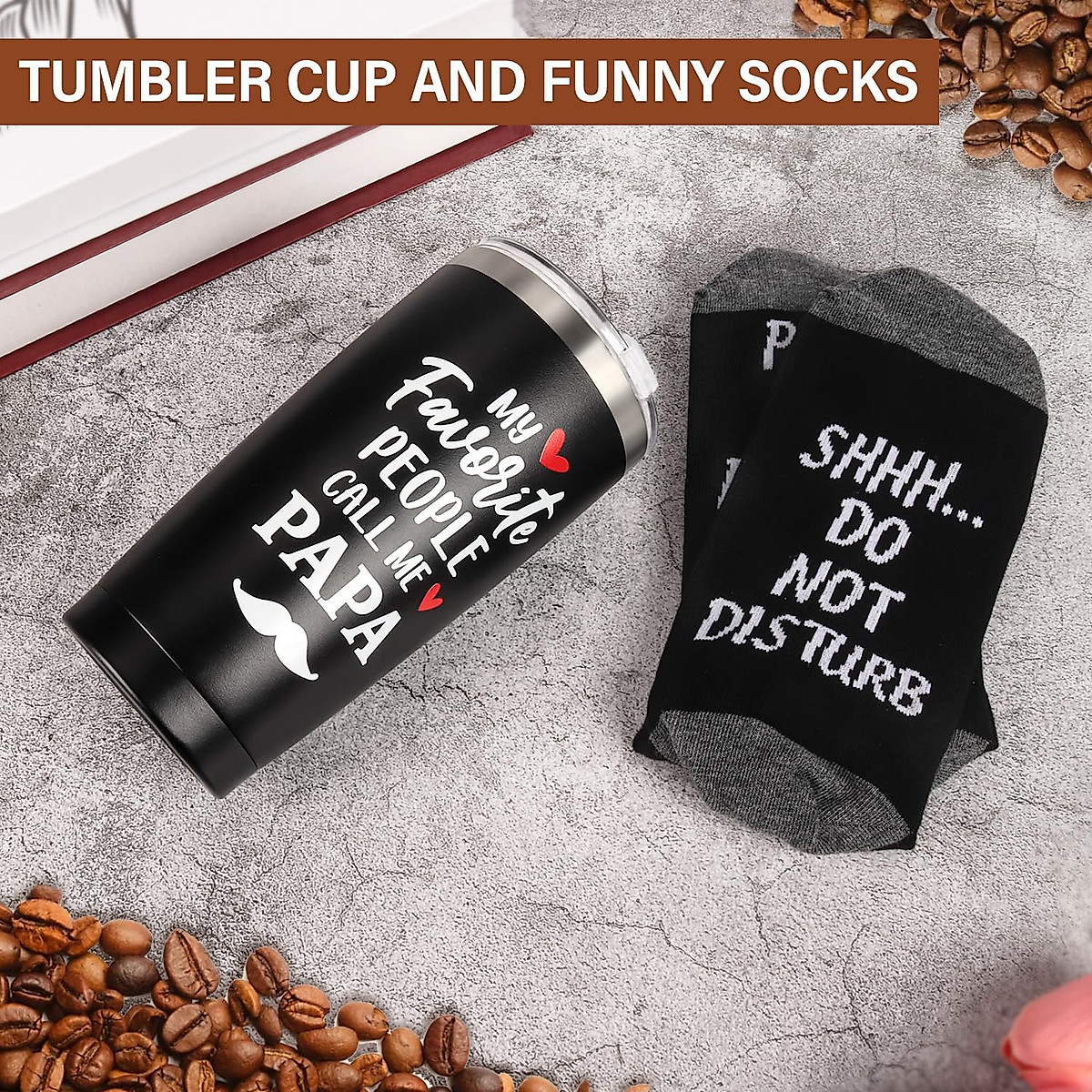 Papa Tumbler Cup Gifts for Grandpa Papa Fathers Day Birthday Gifts from Grandkids, Granddad Grandfather Grandparents Gift from Granddaughter, Best Grandpa Ever Gift, 20oz Black Cup and Socks Set