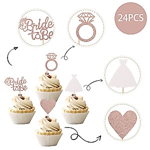 24 PCS Bride to Be Cupcake Toppers with Heart Ring Dress Bridal Shower Cupcake Picks Wedding Engagement Bachelorette Party Cake Decorations Supplies