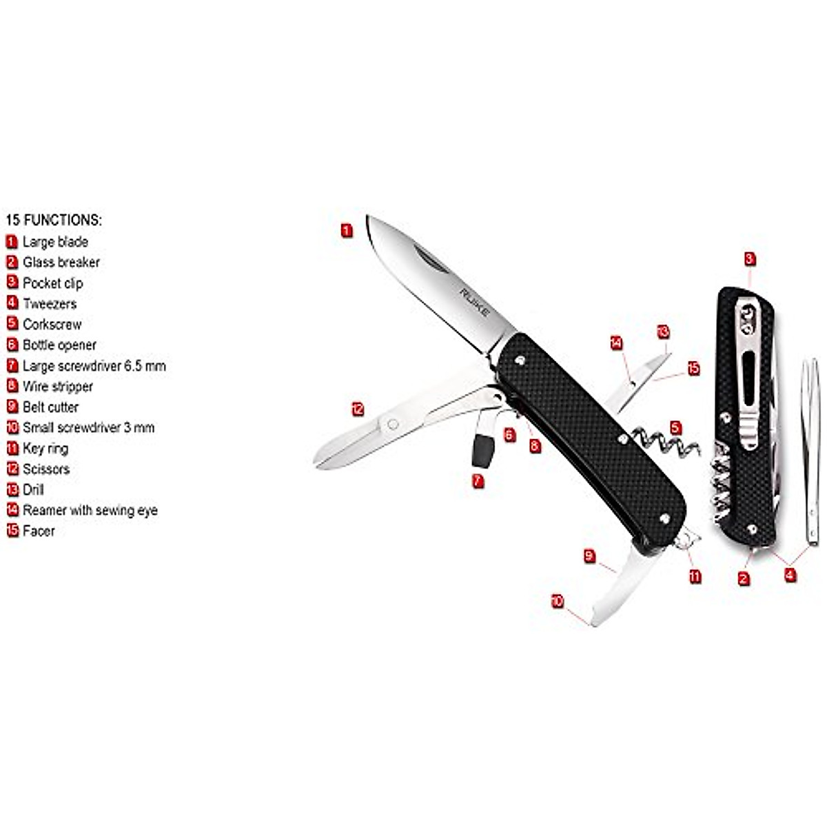 RUIKE Multifunctional Knive, Black, G10 (M31-B)