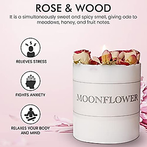 Moonflower Aromatherapy Candle Rebirth and Renewal Floral Candle Aromatic Luxury Candle for Home Decoration | Red & Pink Roses in White | Rose & Wood
