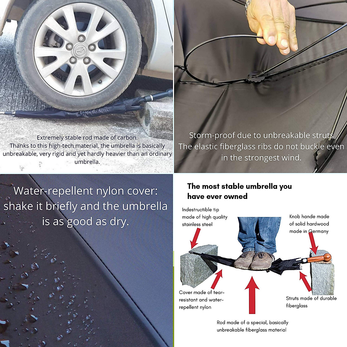 Self Defense Umbrella - Strong and elegant Defense with beautiful German woodhandle (black)