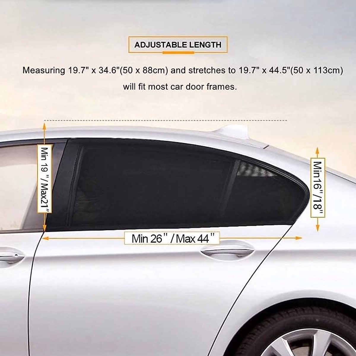 2Pcs Car Window Shade for Baby Universal Fit Adjustable Shade Breathable Mesh Car Curtains Window Net Car Rear Door Outdoor Camping Netting (XL)