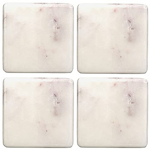 Farmhouse Decor Marble Coasters for Drinks - Kitchen Table Drink Coaster Set of 4-4" Diameter (Square, White, Rolled Edges)