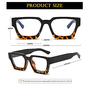 EYLRIM Thick Square Frame Blue Light Glasses for Women Men Non Prescription Computer Eyeglasses(04 Black Leopard)