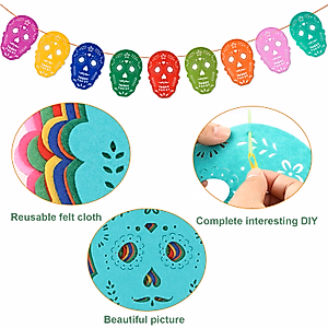 HOWAF 2 Pcs Plastic Papel Picado Mexican Fiesta Banners Day of The Dead Skull Bunting Banner Halloween Dia De Los Muertos Mexicano Banners for Cinco De Mayo Decorations Mexican Party Supplies