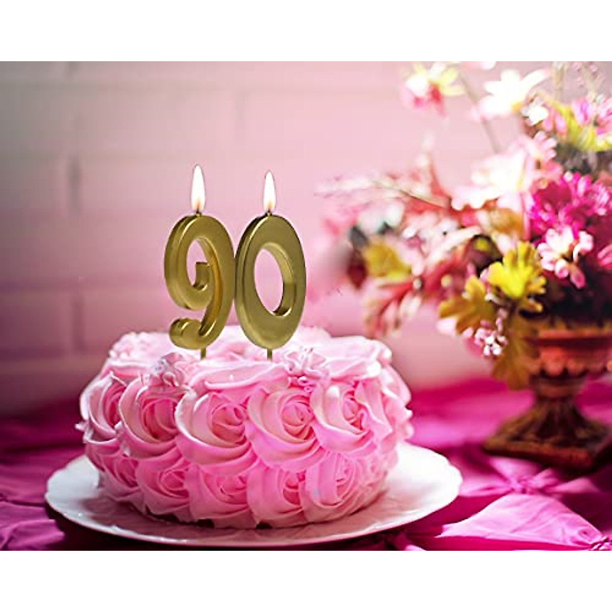Gold 90th Birthday Candles,Number 90 Cake Topper for Party Decoration