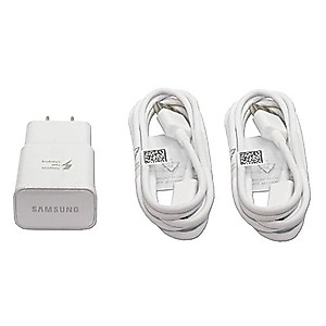 Genuine OEM Samsung Adaptive Fast Charging White Charger EPTA20JWE EP-TA20JWE with TWO (2) USB Cable ECB-DU4EWE ECBDU4EWE for Galaxy Note4, Note Edge and S6 in Non-Retail Pack