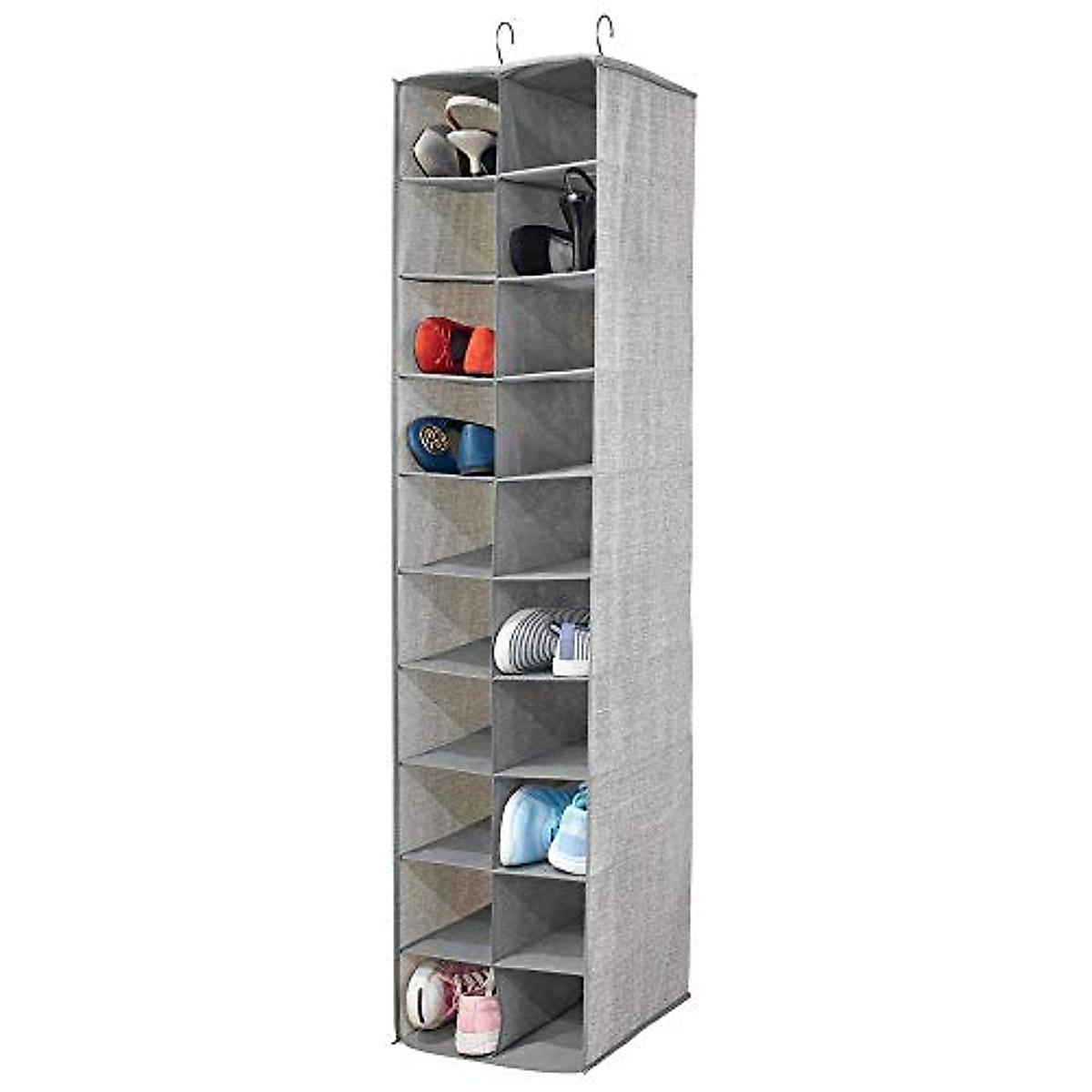 mDesign Soft Fabric Closet Organizer - Holds Shoes, Handbags, Clutches, Accessories - Large, 20 Shelf Over Rod Hanging Storage Unit - Textured Print - Gray