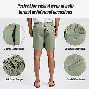 maamgic Men's Classic-fit 7" Cotton Casual Shorts Elastic Waistband with Multi-Pocket Daily Wear Walking Summer Outfit