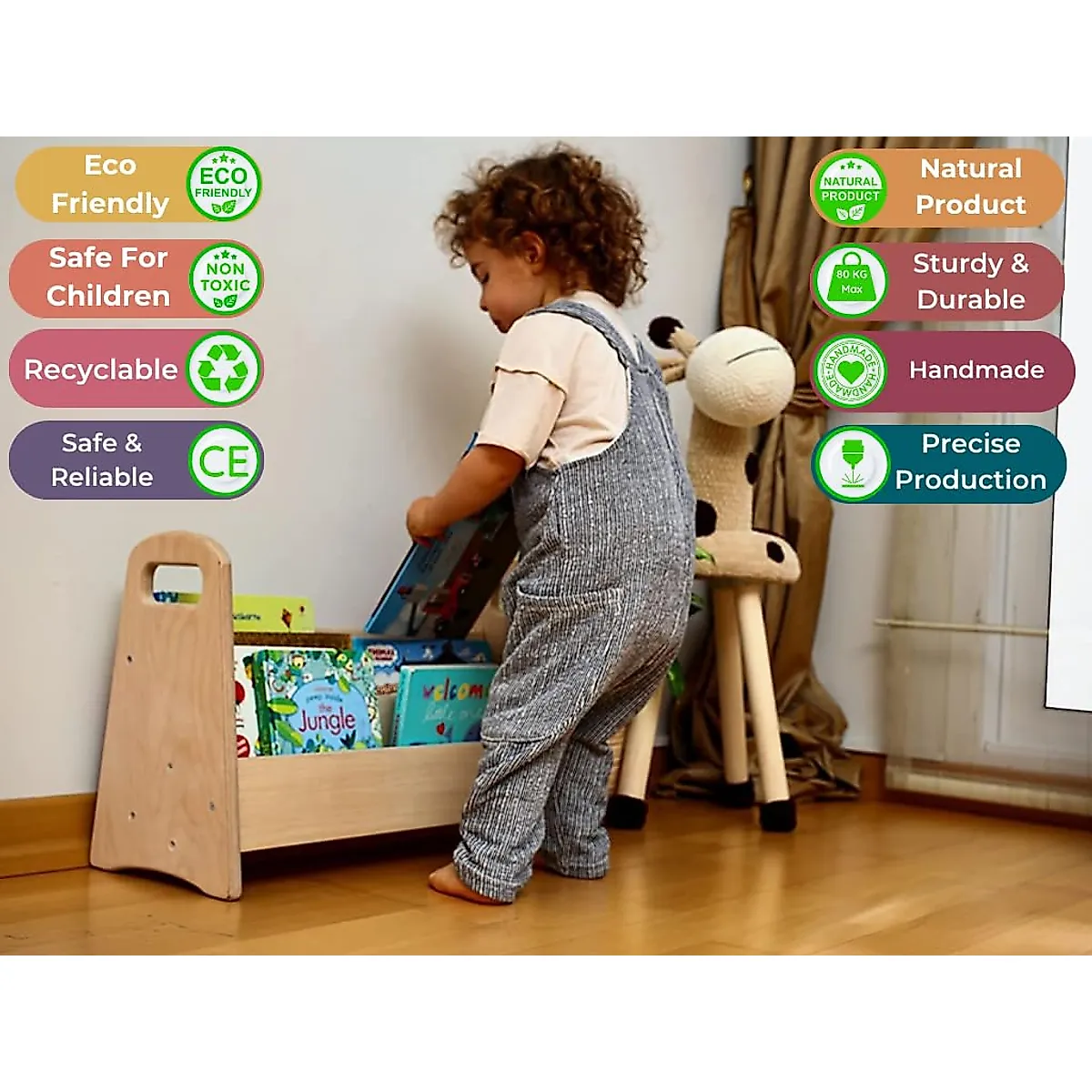 Montessori Freestanding Bookshelf | Storage Bookshelf | Easy Access Wooden Book Rack | Storage with Wooden Shelves for Your Kid's Books | Perfect Height for Kids (Small)