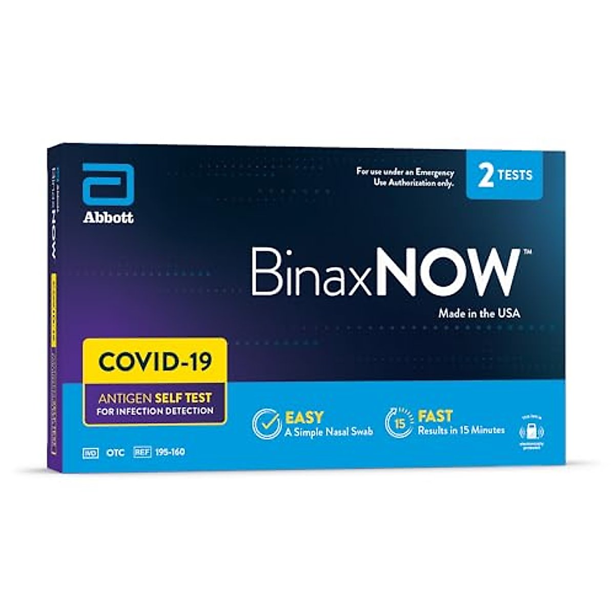 BinaxNOW COVID-19 Antigen Self Test, 1 Pack, 2 Tests Total, COVID Test With 15-Minute Results Without Sending to a Lab, Easy to Use at Home