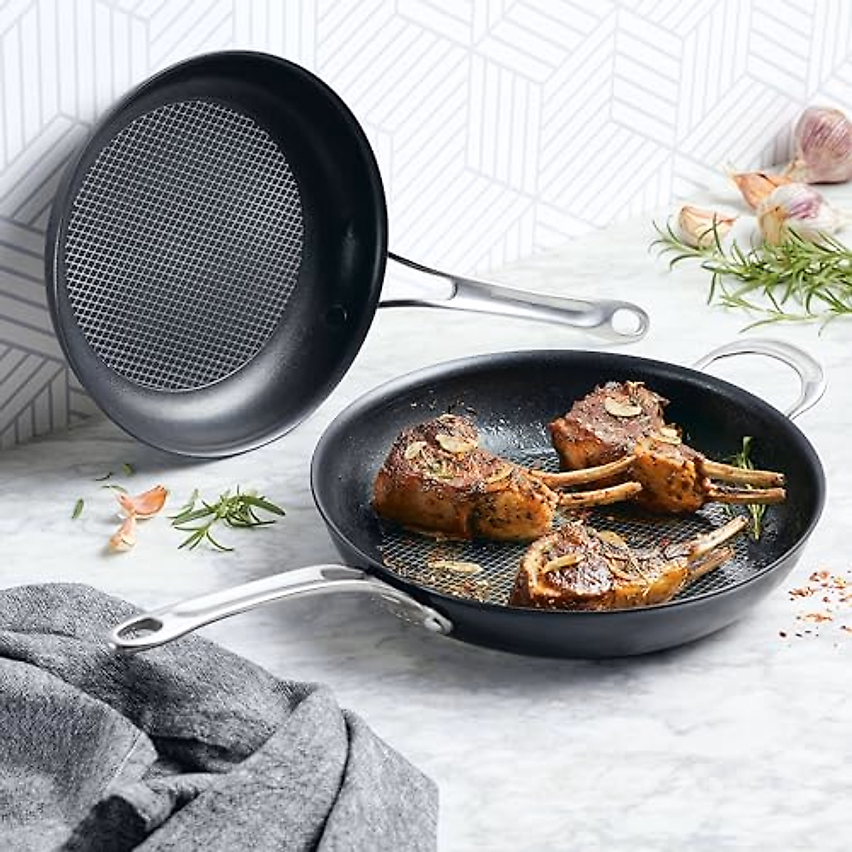 Anolon X Hybrid Nonstick Induction Frying Pans/Skillet Set, 10 Inch and 12 Inch, Dark Gray