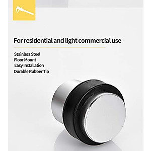 TPOHH Brushed Stainless Steel Cylindrical Floor Mount Door Stop, 1-3/4" Height