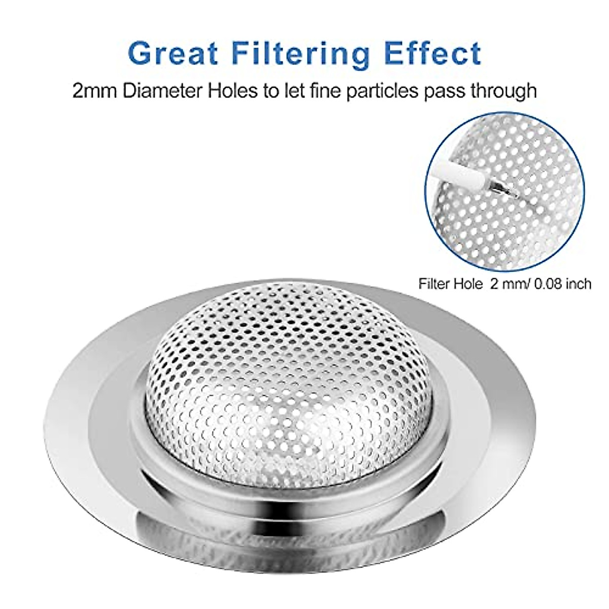 Rahano Kitchen Sink Strainer, Stainless Steel Drain Filter, Anti-Clogging Sink Drain Strainer, Basket Catcher With Large Wide Rim 4.5 inch Diameter, For Most Sink Drains, Dishwasher Safe